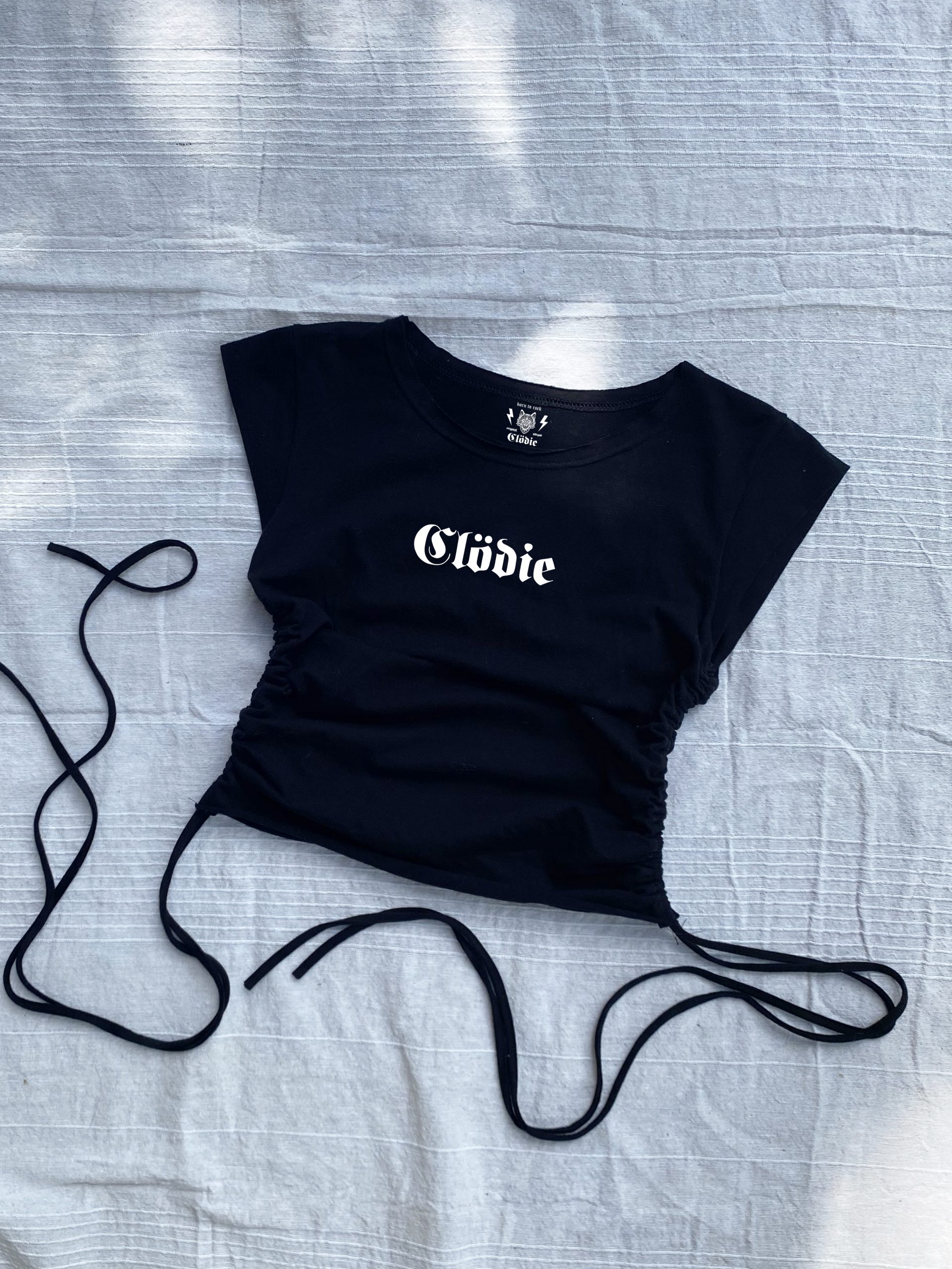 T-SHIRT BAD GIRL WITH SHIRRING AND STRINGS | BLACK – Clödie OFFICIAL Store